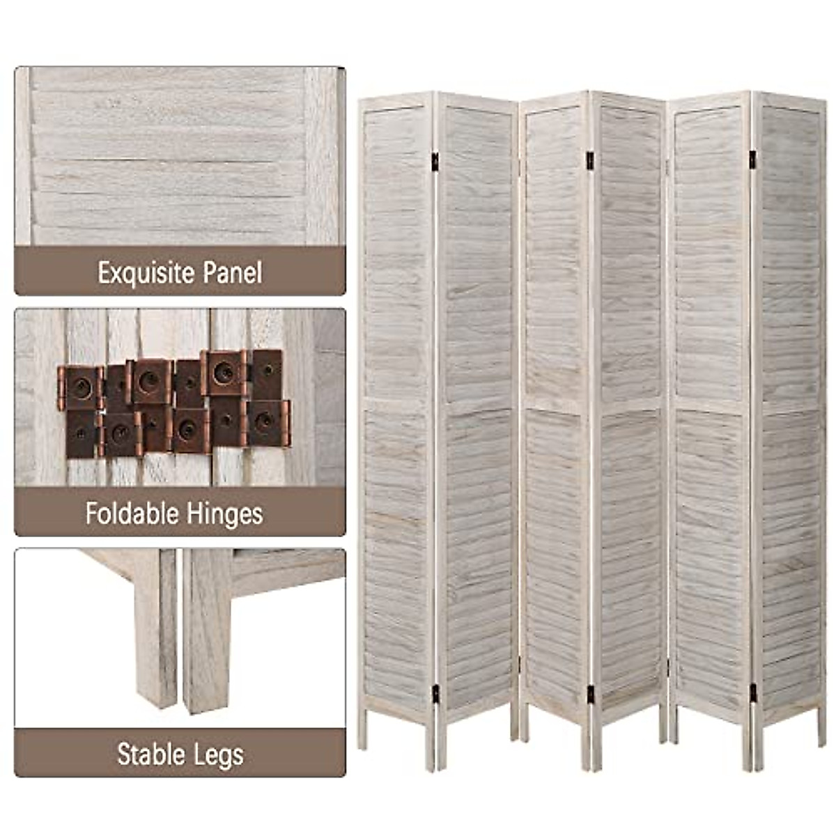 Babion Room Divider 6 Panel, Louver Wood Room Divider, 5.6ft Tall Partition Room Dividers and Folding Privacy Screens, Room Divider Wall, Modern Freestanding Room Divider for Bedroom Office,White