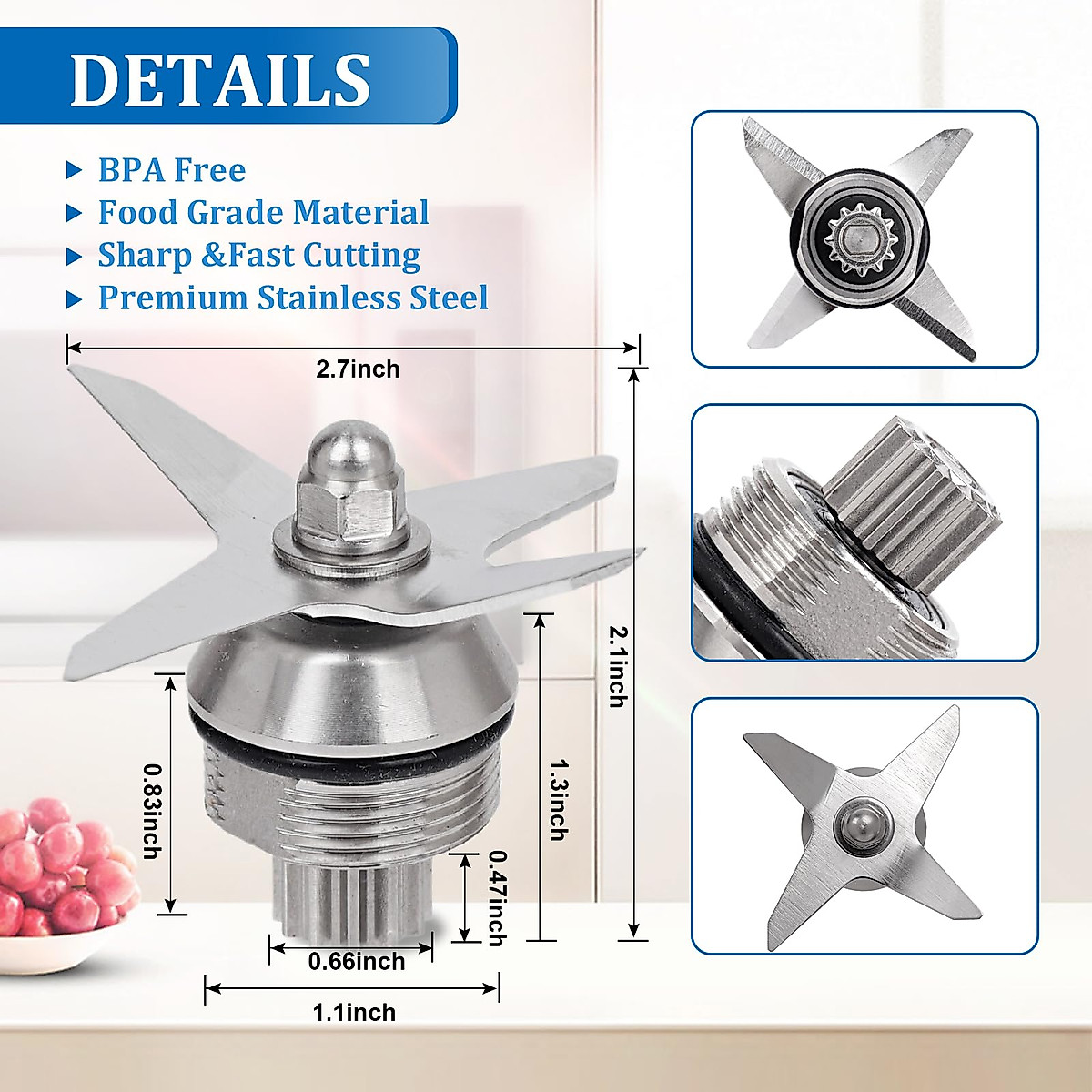 Blender Blade Replacement Part for Vitamix, Stainless Steel Blender Wet Blade Assembly Compatible with Vitamix 5200 Series 32oz and 64oz Mixer Containers Accessories Kitchen