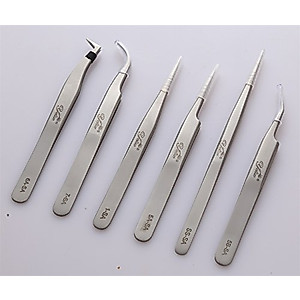 Yelix Cosmetic Stainless Steel Tweezers for Eyelash Extension Precision Makeup Tools for Eyelash Grafting Set 5B-SA