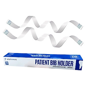 250 Disposable Bib Holders - Light Flexible Neck Holder Straps for Dental Bib, Drapes, Covers - Paper Napkin Holder with Easy-to-Peel Self-Adhesive Ends - Adjustable Size, White