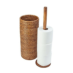 KOUBOO 3 Rolls La Jolla Hand Woven Rattan Toilet Roll Stand, Honey Brown
