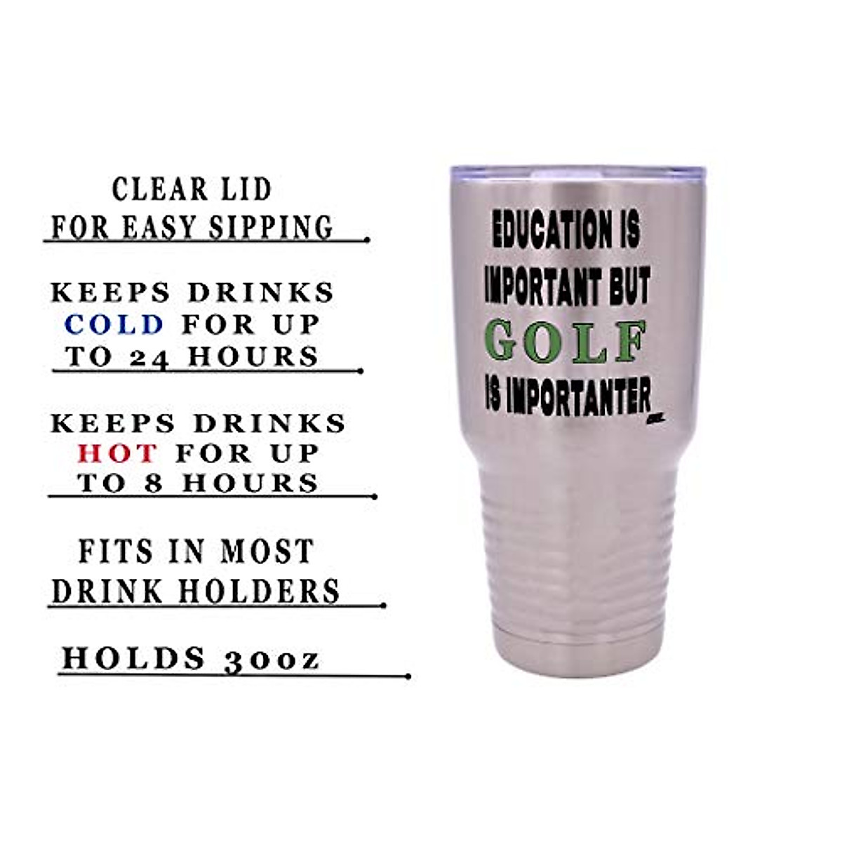 Rogue River Tactical Funny Golf Travel Tumbler Mug Cup w/Lid Education Important Stainless Steel 30oz