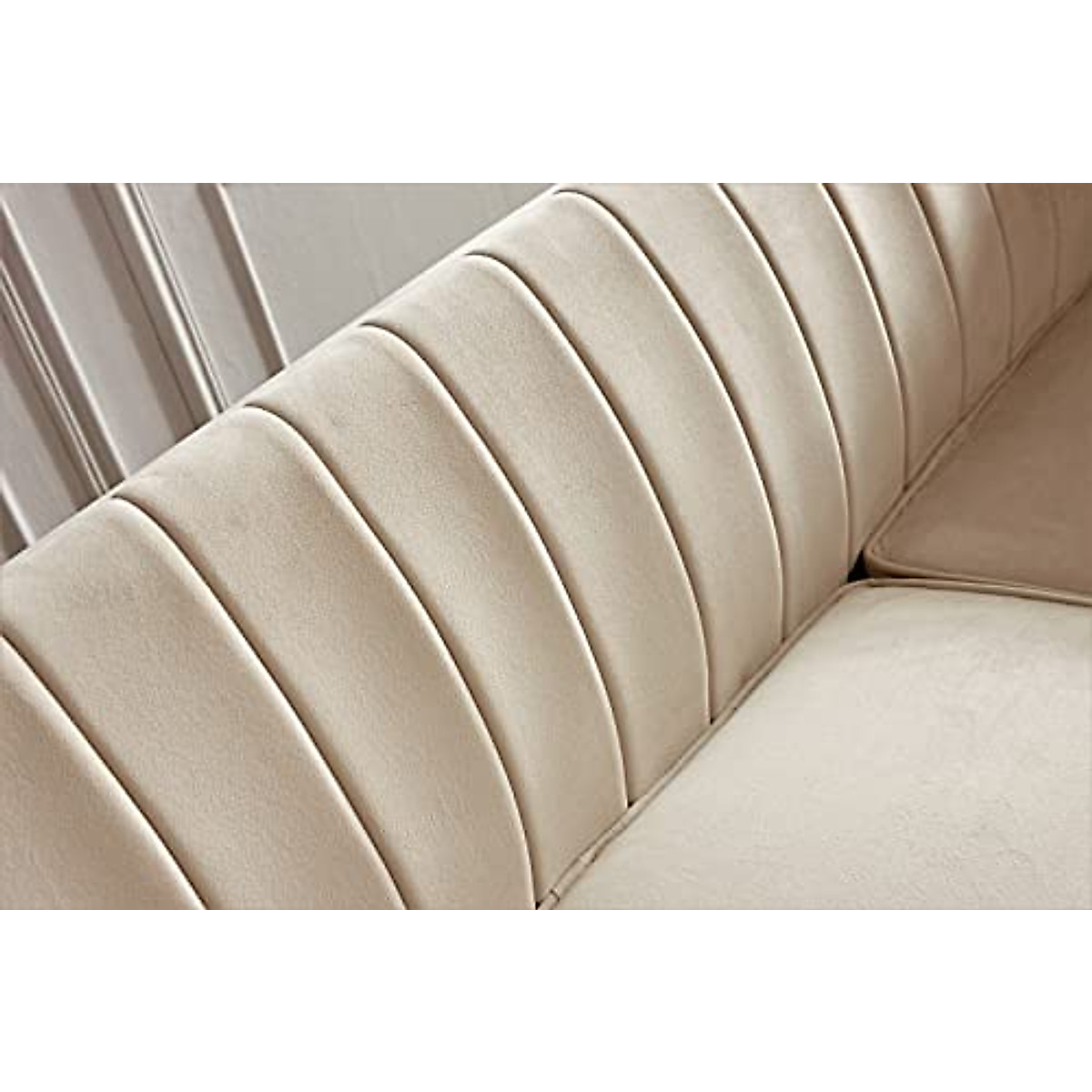 Container Furniture Direct Modern Luxury Velvet Couch for Living Room with High Density Foam, Soft Fabric Upholstery, Removable Cushions and Solid Wood Legs, 83'' Wide 3 Seater Sofa, Beige