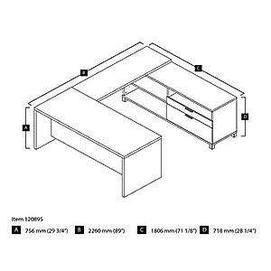 Bestar Pro-Linea U-Shaped Executive Desk, 72W, Bark Grey/White