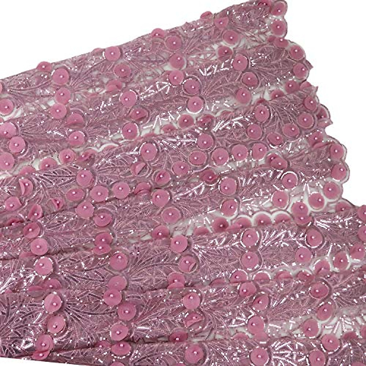 Aisunne African Lace Fabrics 5 Yards Nigerian French Lace Fabric with 3D Flower Fashion Embroidered Beading and Sequin for Wedding Party Dresses (Light Purple)