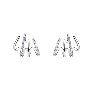 Todenb Claw Earring Cuff for Women,Zircon Needle Ear Cuffs Stud Earrings Minimalist Ear Wrap Piercing Earrings for Prom Jewellery (Silver)