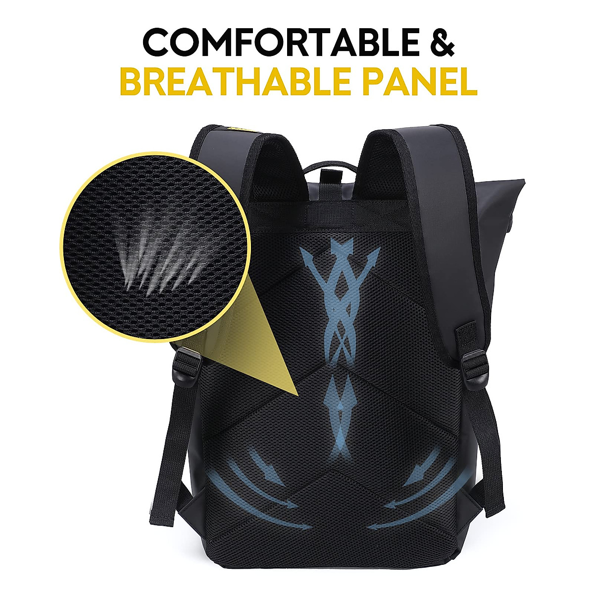 MIER Rolltop Travel Backpack for Men Women Water Resistant Carry on Casual Commuter Back Pack with Multiple Pockets for Work Business College Trip, 23L, Black