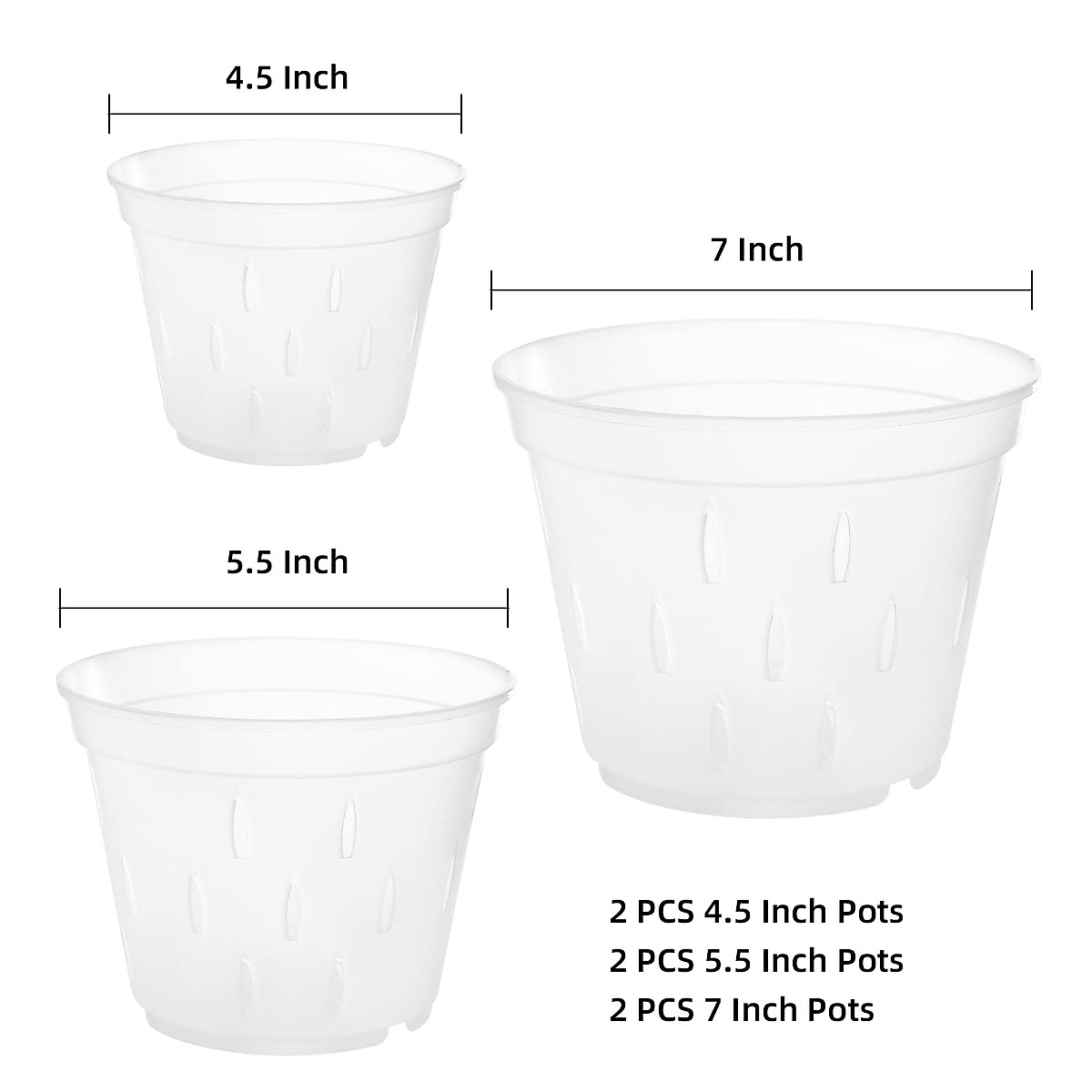 TRUEDAYS Orchid Pots with Holes Plastic Flower Plant Pot Clear Plastic Orchid Pot for Indoor Outdoor,2 Each of 4.5 Inch/5.5 Inch/7 Inch - 6 Pack