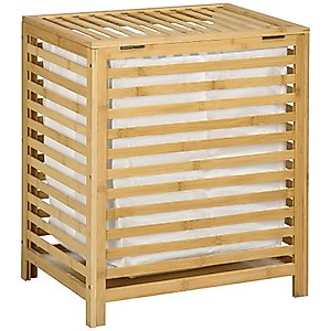 HOMCOM Bamboo Laundry Hamper with Lid, Laundry Basket with Removable Liner Bag, Dirty Clothes Hamper, 19.75 x 14.25 x 23.5 Inches, Natural