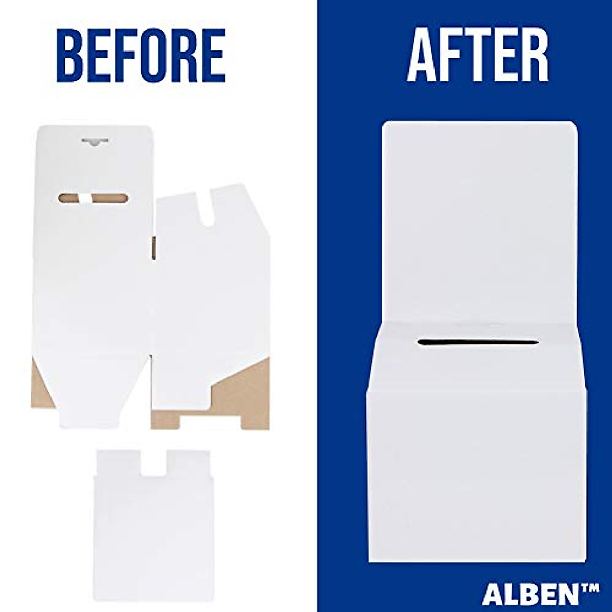 ALBEN Ballot Box for Suggestions Donations Raffles White Glossy Cardboard Boxes with Removable Header in Medium Size 6x6x6 inches with Slot for Tickets and More (2 Pack)