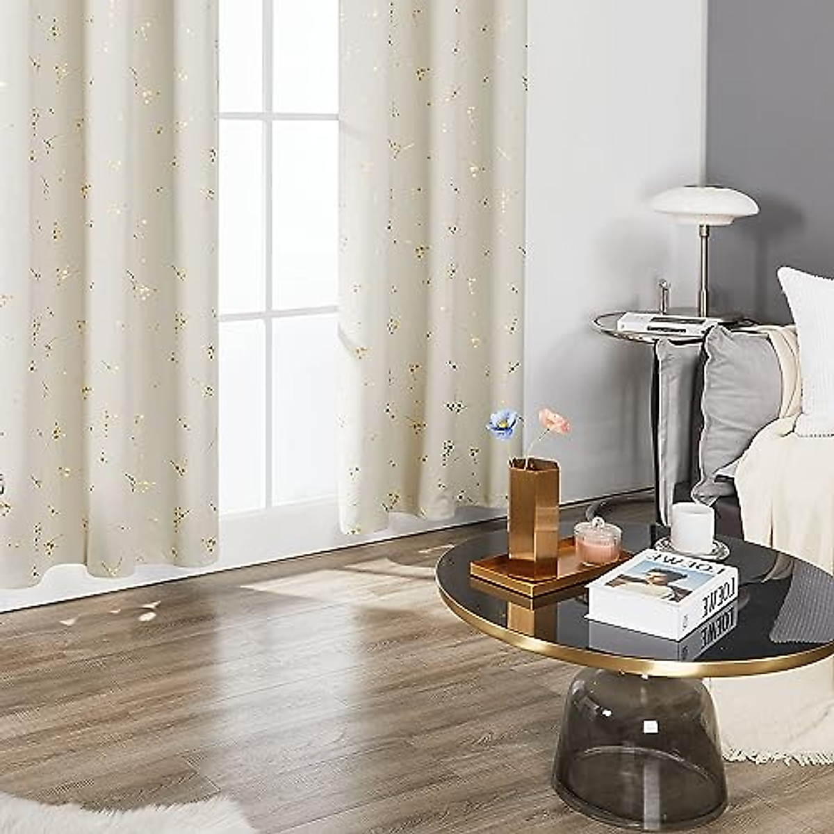 Deconovo Blackout Curtains for Living Room, Curtains 84 Inches Long, Set of 2 - Constellation Pattern Foil Printed Curtains, Light Blocking Curtain (Beige, 42 x 84 Inch, 2 Panels)