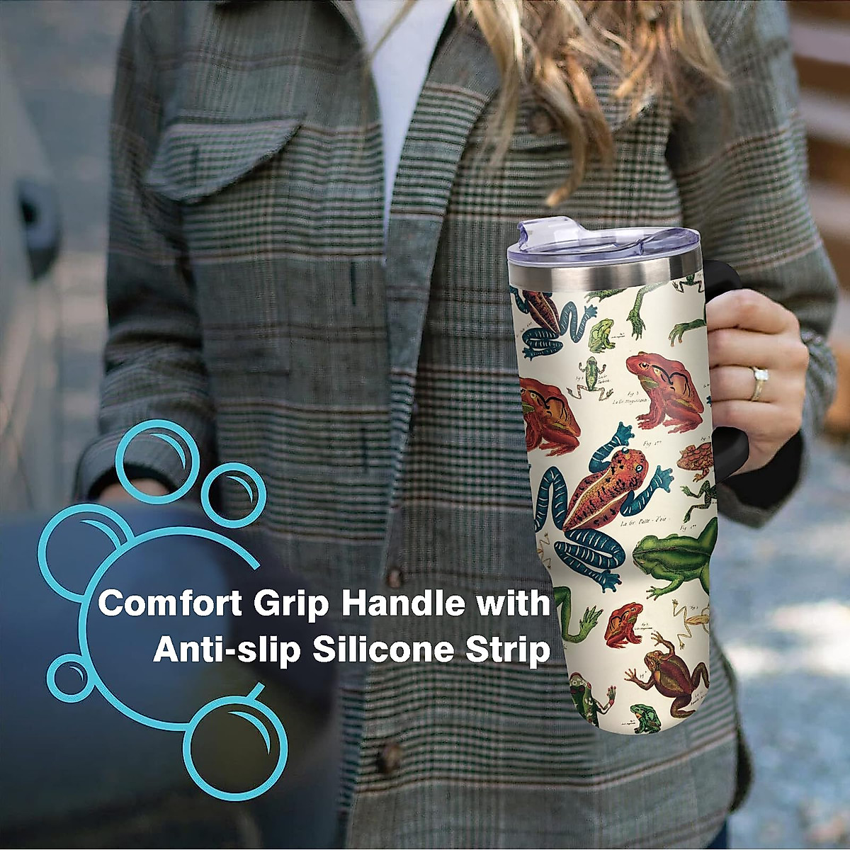 Puhnhsv 30 oz Insulated Stainless Frog Tumbler with Handle and Straw, 30oz Coffee Travel Mugs Cup Water Bottle Frog Lovers Gifts for Women Girls