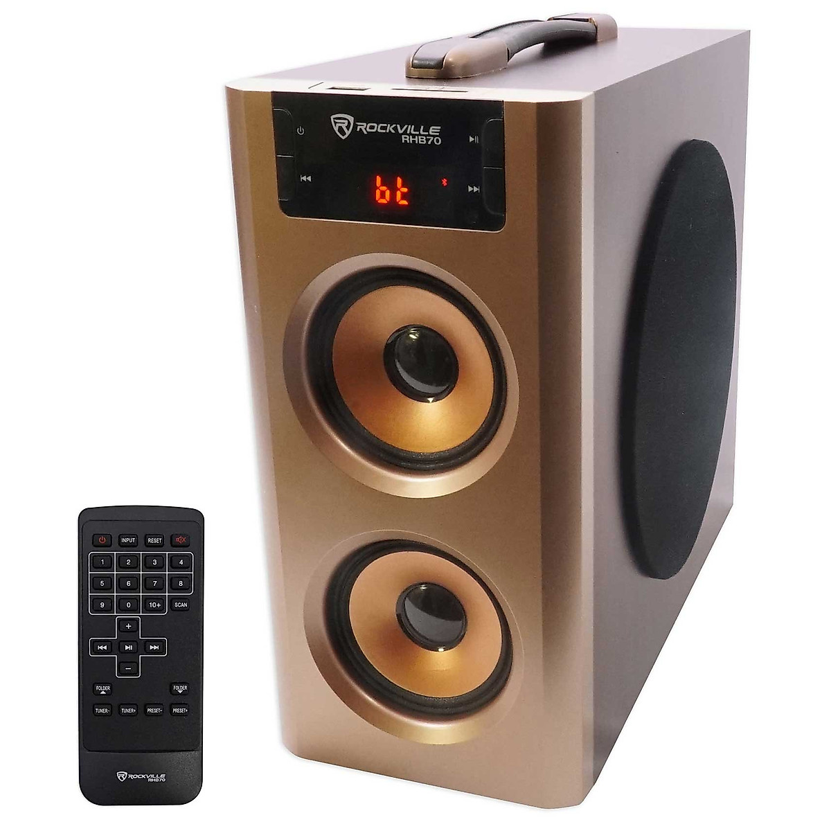 Rockville RHB70 Home Theater Compact Powered Speaker System w Bluetooth/USB/FM, Cherry Wood