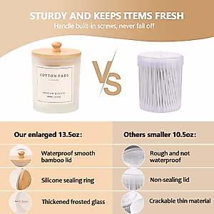 3 Pack Qtip Holder - Bathroom Organizers and Storage, Cotton Round Holder Cotton Swab Dispenser Cotton Ball Holder with Tray, Glass Apothecary Jars with Lids, Bathroom Containers for Floss Pick