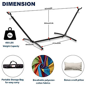 Hammock with Stand Double Hammock Heavy Duty with Space Saving Portable Pillow &Carrying Bag 2 Person Hammocks Steel Stand for Indoor Outdoor Patio Garden Yard 450lb Capacity