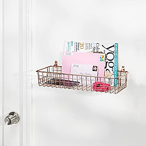 mDesign Wallmount Metal Storage Basket Tray with Handles - Decorative Organizer for Hanging in Entryway, Mudroom, Bedroom, Bathroom, Laundry Room - Small - Hooks Included - 2 Pack - Rose Gold