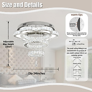 ykolupty W24 Crystal Chandeliers,Round Chandelier for Living Room Modern Ceiling Light Fixture Lamp for Foyer Bedrooms Dining Room Hallway LED Dimmable 2700K-6000K