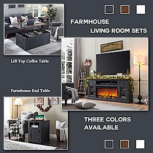 SinCiDo Farmhouse Fireplace TV Stand with 36" Electric Fireplace for 80 Inch TVs, 31" Tall Entertainment Center w/Drawer & Diamond Panel Door, Highboy Media Console for Living Room, 70inch, Dark Grey