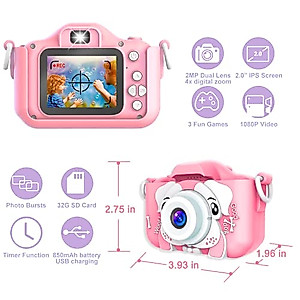 Sinceroduct Mini Kids Camera for Girls & Boys- 20MP Digital Camera for Kids & Toddlers – Kids Selfie Camera Video Camera, 2.0 Inch IPS Screen - 32GB SD Card Included - Pink