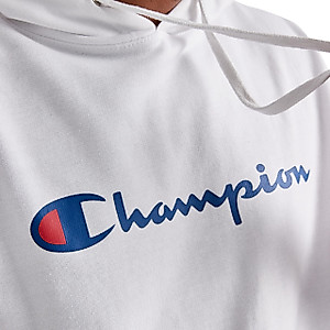 Champion mens Powerblend Fleece Comfortable Hoodie Sweatshirt, White Script, Large
