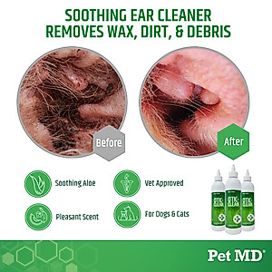 Pet MD Otic Clean Dog Ear Cleaner for Cats and Dogs - Effective Against Infections Caused by Infections, Itching and Controls Ear Odor - 8 oz (Cucumber Melon)