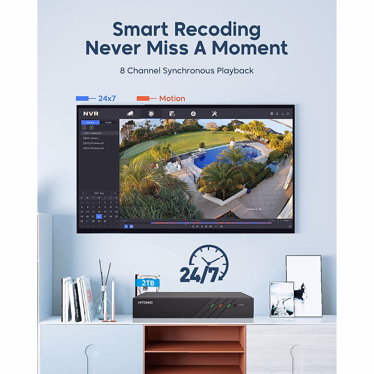 4K 8CH POE NVR, HITOSINO 8MP OEM NVR Compatible for HITOSINO IP Cameras for 24/7 Recording, H.265+, iVMS4200,1 SATA Up to 8TB(No HDD)