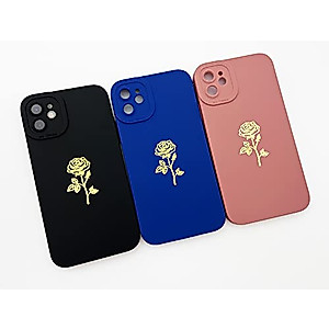 Qokey for iPhone 11 Case(2019 6.1"), Cute Plated Rose Gold Flower with Anti-Fall Lens Cameras Cover Shell, Soft TPU Shockproof Anti-Fingerprint Phone Protection Cases for Women Girls Men,Black