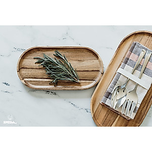 SPEShh Acacia Wooden Serving Trays Set of 2 - Rectangular Oval Shaped Wood Plates for Charcuterie Cheese Bread Fruit Vegetable Dip Sushi - Rustic Serving Platter Shallow Dishes -14x7 & 11x5.5 in.