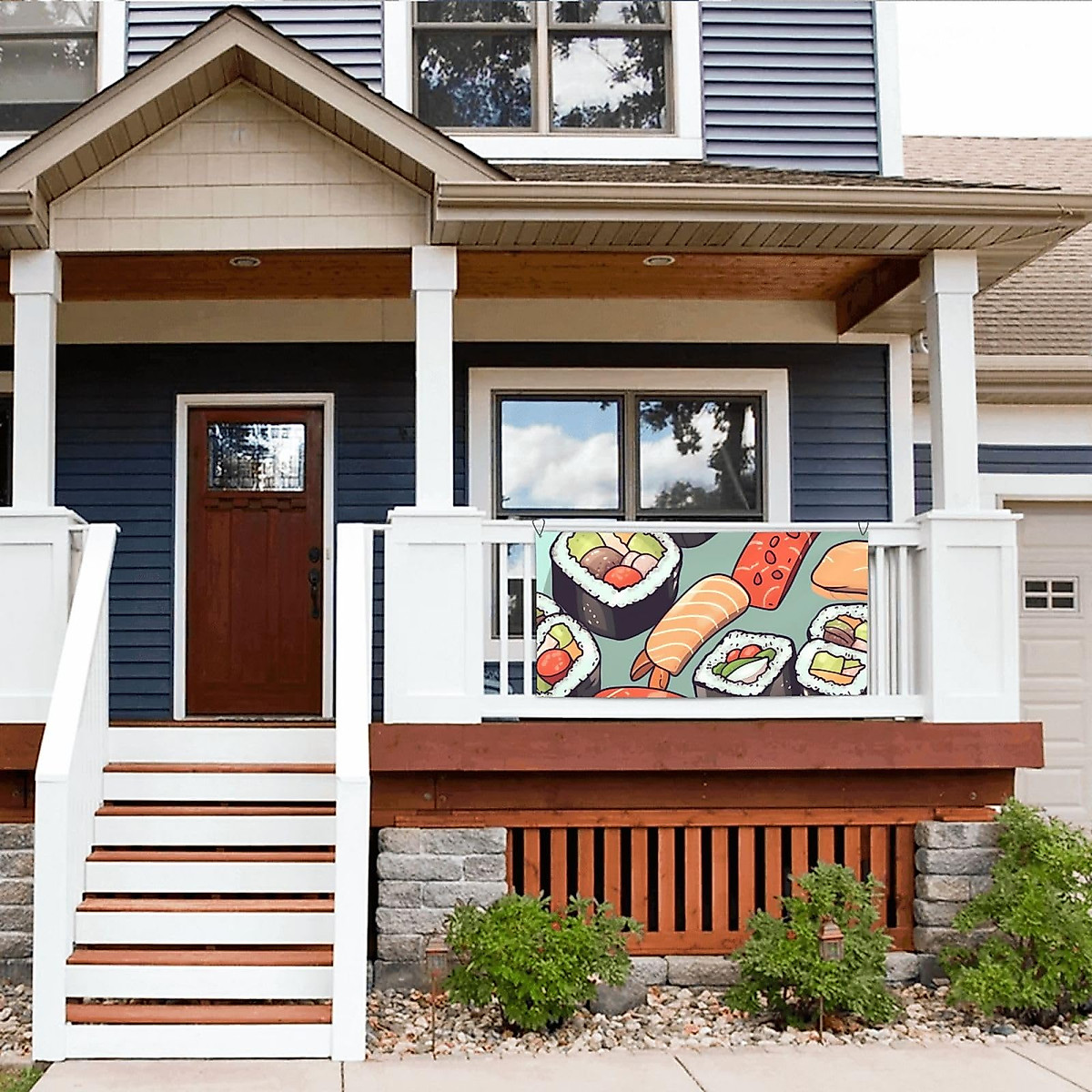 Sushi Printed Banners Personalized Party Banner Photo Text Background Banner Wall Banner for Halloween Party Home Decorations or Backdrops