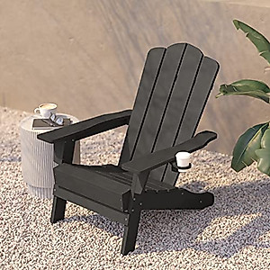 Flash Furniture Newport Adirondack Chair with Cup Holder, Weather Resistant Poly Resin Adirondack Chair, Gray