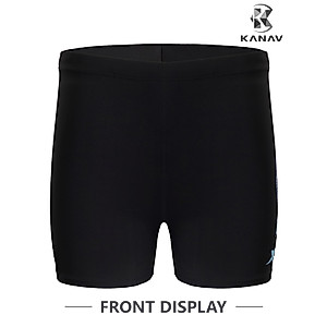 KANAV Men's Athletic Square Leg Swimsuit Jammers Durable Compression Swim Briefs Training Bathing Swimming Shorts Black/Blue