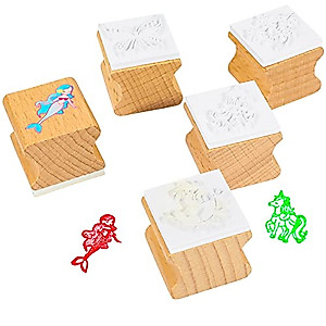 Zayvor Kids Stamps Set, Girls Wooden Rubber Stamp with Ink Pad Colored Pencil, Holiday Square Craft Stamp for Stamping Scrapbooking Crafting Booking Card Making Stocking Filler,Party Favor Gift
