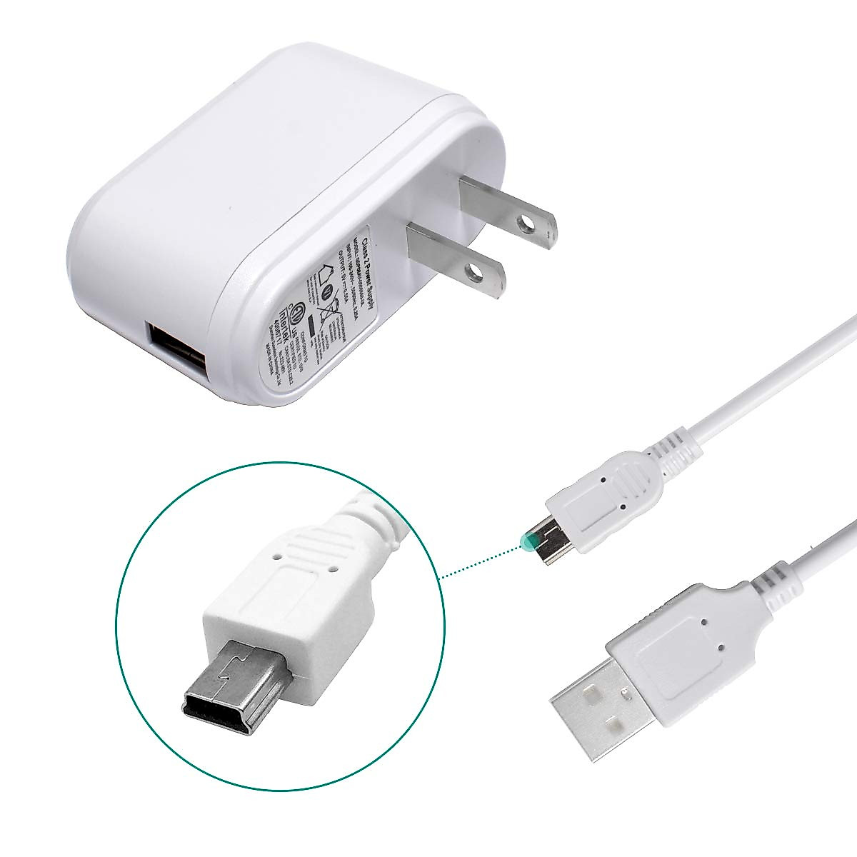 USB Power Adapter Wall Charger with USB Cable Travel Plug for Electric Massager