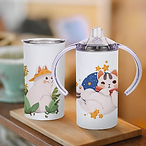 MAIKESUB 2 Pack Sublimation Blank Sippy Cup Tumblers with Handles Straight Stainless Steel Insulated Skinny Tumblers with Splash-proof Lid 12 oz Shatterproof Water Tumbler