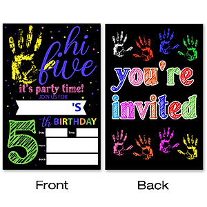 VAHATAN Hi Five 5th Birthday Party Invitations 20 Packs 5 Year Old Birthday Invites With Envelopes Colorful 5th Birthday Fill in Invite Cards