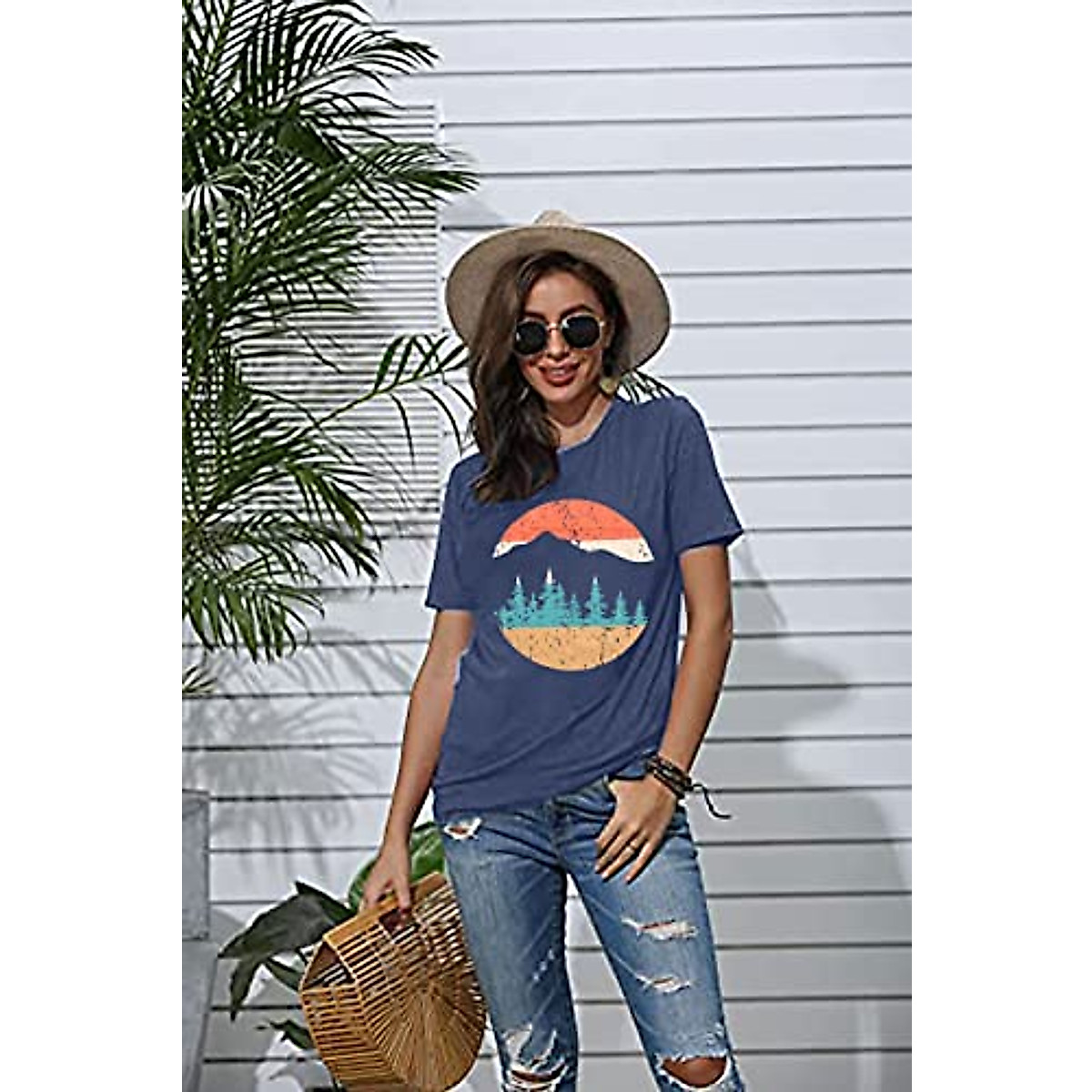 Adventure T-Shirt Women Mountain Hiking Workout T Shirt Casual Outdoor Athletic Short Sleeve Tee Tops Blue