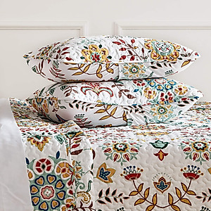 SLEEP ZONE 3-Piece Printed Quilt Set - Full/Queen Size - Lightweight Reversible Bedding Coverlet Set for All Season (Classic Floral Pattern), Full/Queen (90x96 inch | 2 Pillow Shams)