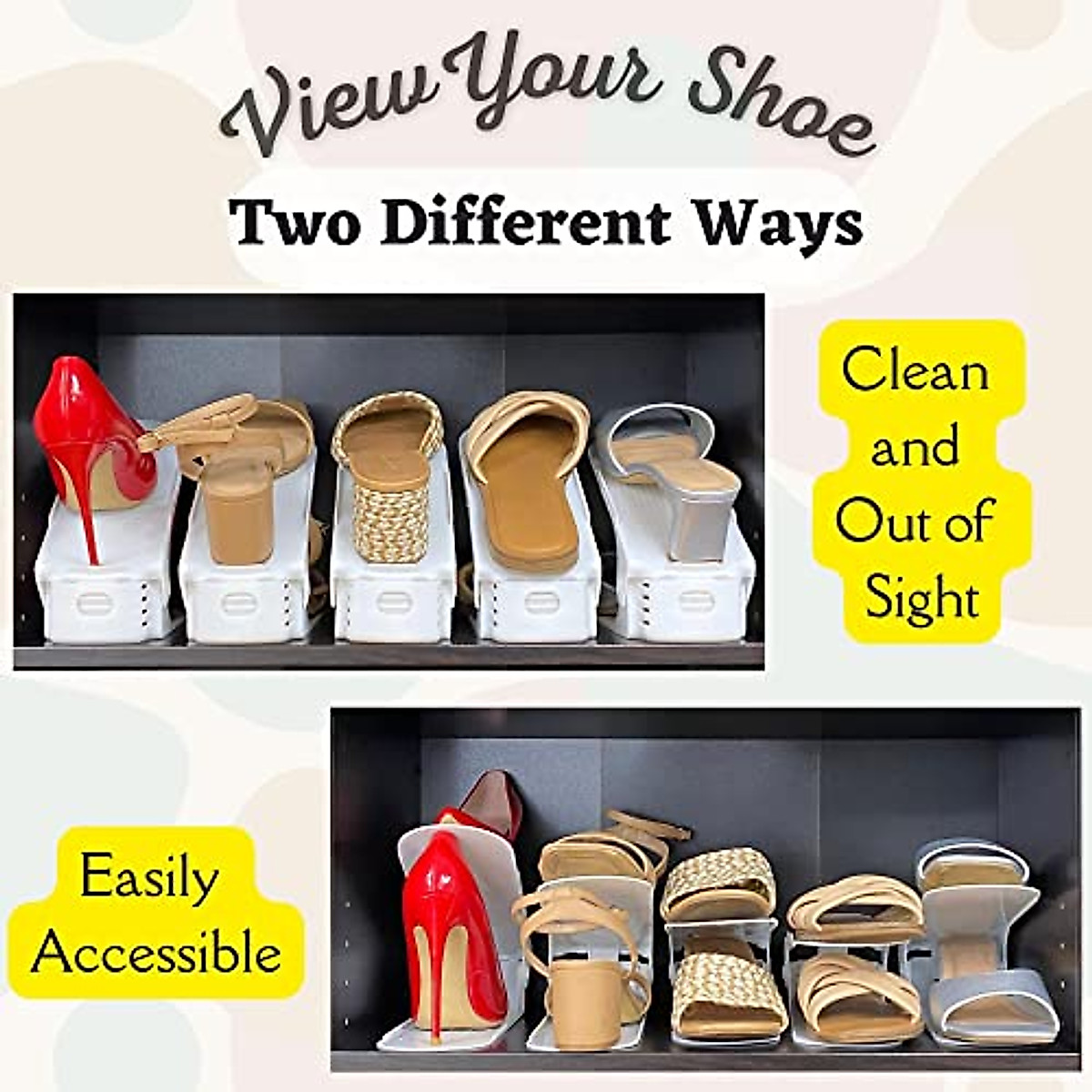 Adjustable Shoe Stackers [20 PACK] - Double Deck Shoe Rack Organizer for Closet Organization - Smart Small Space Solution - Shoe Slot Organizers - Freestanding Stacking Shoe Holder