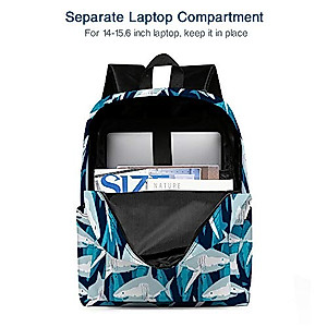 YCGRE Shark School Backpack, Lightweight Cute Kids Backpack Classic Bookbag Cool Daypack for Teen Boys Girls High School Student, 17 Inch