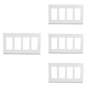 Leviton 80312-SW 4-Gang Decora Plus Wallplate Screwless Snap-On Mount, White (Pack of 4)