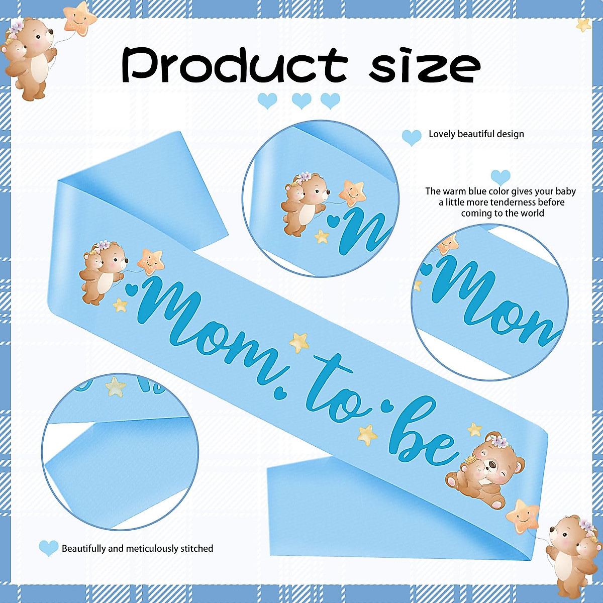 4pcs Bear Theme Mom to Be Sash baby shower Dad to Be Pin and blue Flower Crown for Gender Reveal Party Baby Shower Decorations for boys Pregnancy Props Keepsake Gifts
