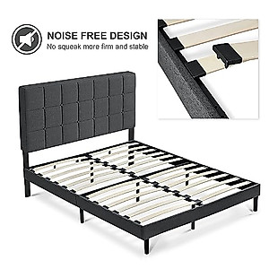 Molblly Full Size Bed Frame with Upholstered Headboard, Platform Bed Frame with Sturdy Wood Slat, Linen Fabric Wrap, Non-Slip and Noise-Free,No Box Spring Needed, Easy Assembly, Grey