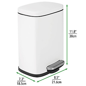 mDesign Pedal Bin - 5L Stainless Steel Pedal Bin with Lid and Plastic Insert - Small Waste Bin for Bathroom and Kitchen or Office Waste Paper Bin - White