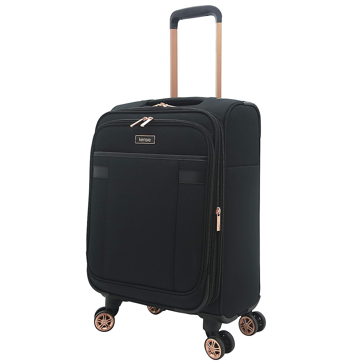 kensie Women's Hudson Softside 3-Piece Spinner Luggage Set, Black with Rose Gold, (16/20/28)