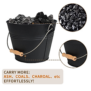 Poofzy Ash Bucket with Lid, 1.3 Gallon Ash Bucket for Fireplace, Metal Fireplace Bucket for Ashes Includes Shovel, Hand Broom and Gloves for Wood Burning Stove, Fire Pit and Grill