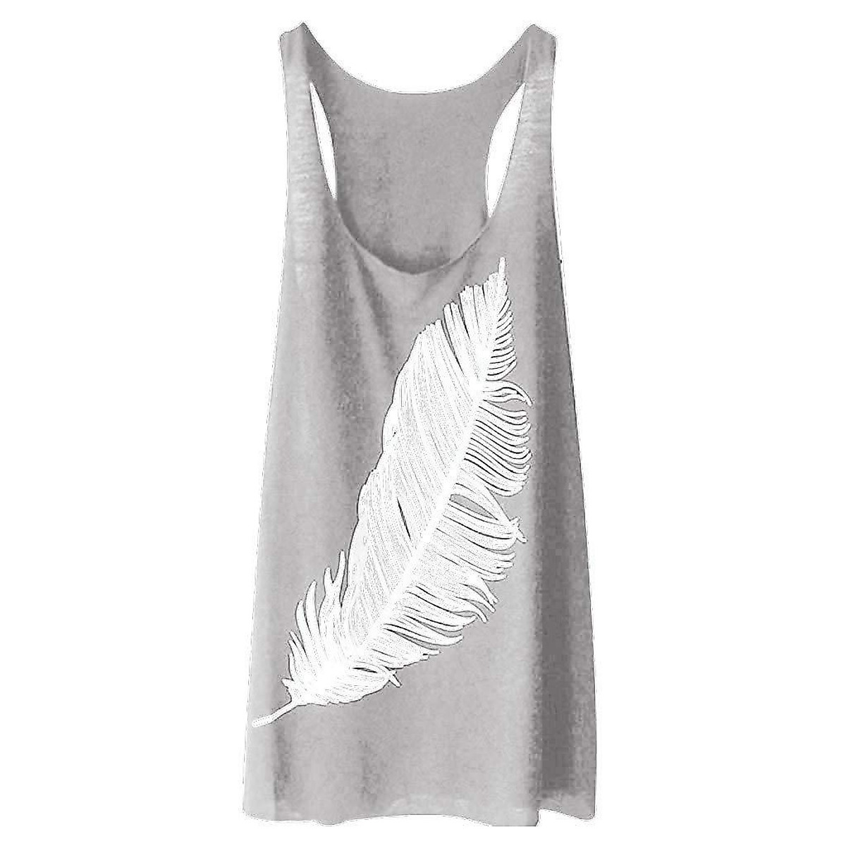 BODOAO Women's Feather Print Long Vest Sleeveless Shirt Fashion Loose Tank Tops Basic Tee