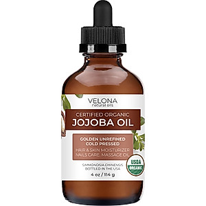 velona Jojoba Oil USDA Certified Organic - 4 fl oz (With Dropper) | Golden, Unrefined, Cold Pressed | Hexane Free