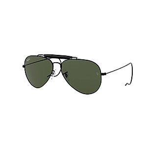 Ray-Ban RB3030 Outdoorsman I Aviator Sunglasses, Black/G-15 Green, 58 mm