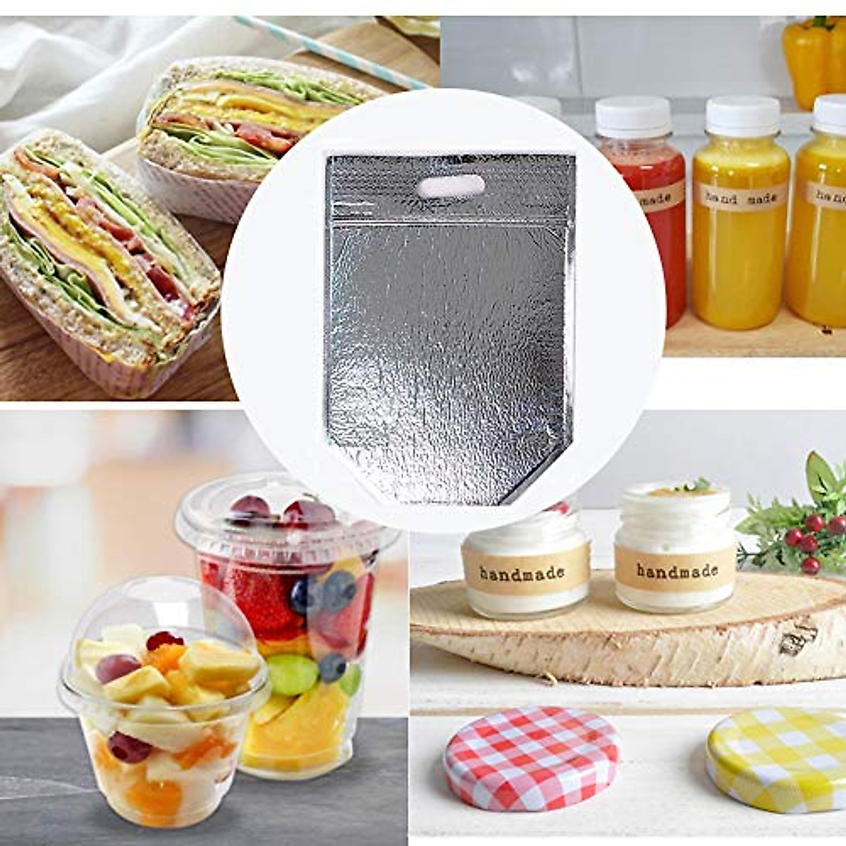 Insulated Easy Zip Lock Resealable Aluminum Sandwich Bag - Reusable Thermal Lunch Snack Bento Picnic Hot & Cold Pouch (5pcs, Small - 9.8 x 13.5 Inch)