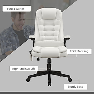 HOMCOM High Back Vibration Massage Office Chair with 6 Vibration Points, Heated Reclining PU Leather Computer Chair with Armrest and Remote, White